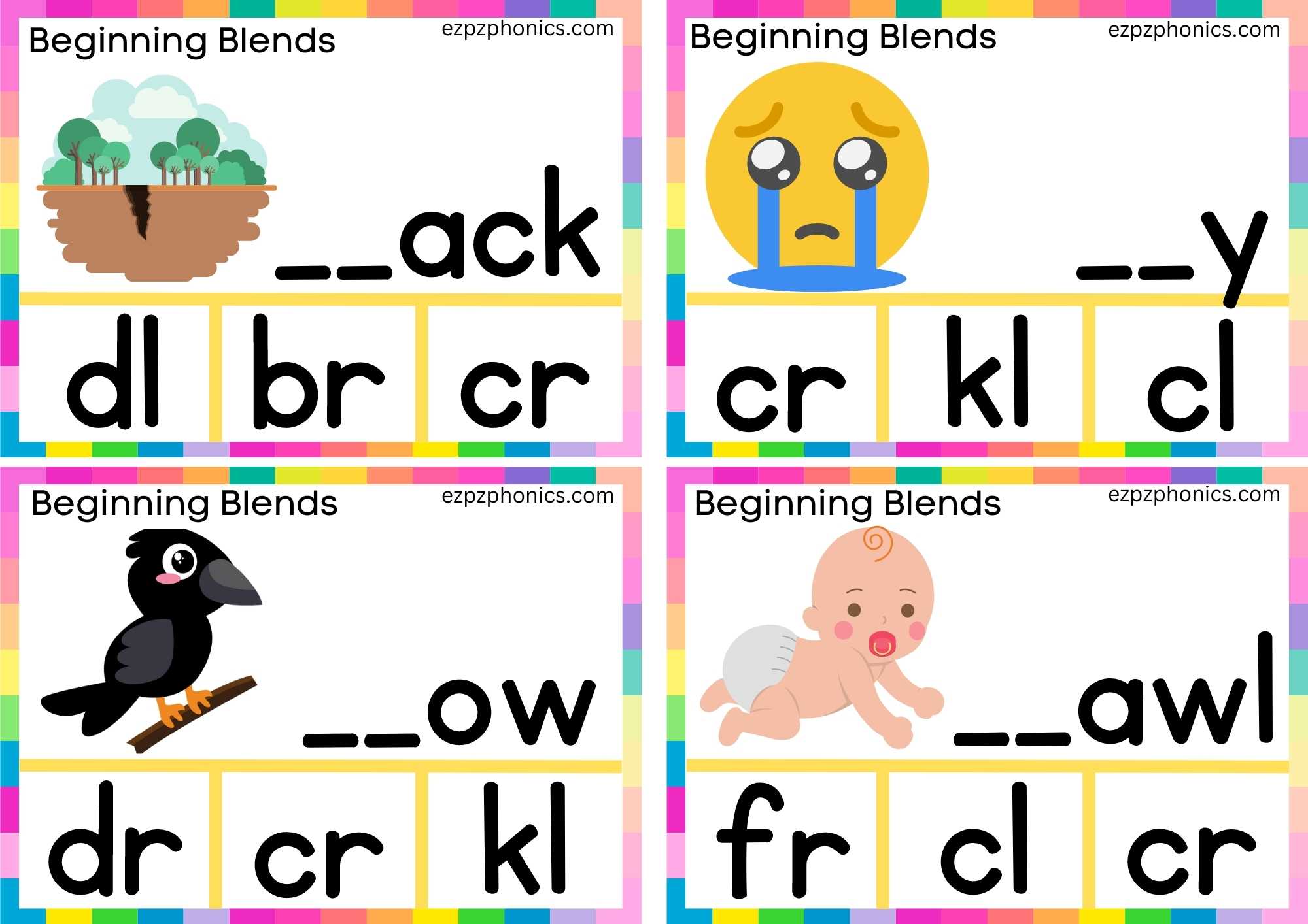 CR Beginning Blends Clip Cards Finish The Words And Clip The Correct Letters Set 2 - ezpzphonics.com